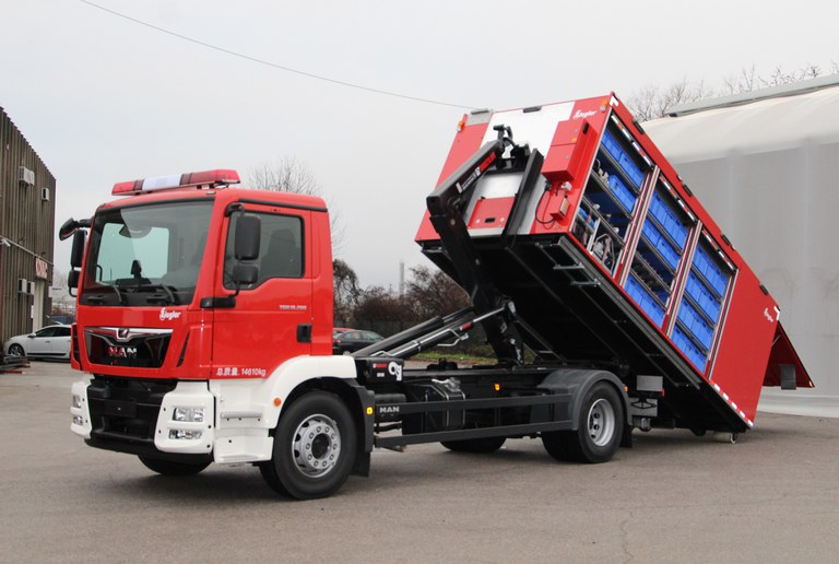 Ziegler roll-Off container with rescue equipment for the city of ...